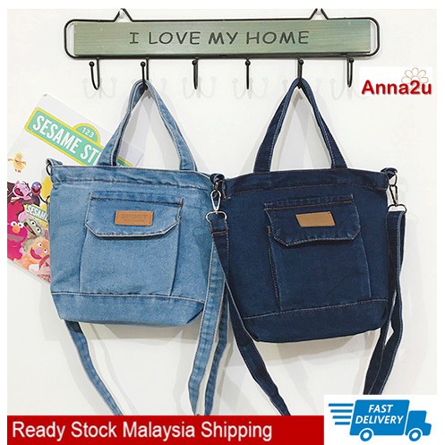 Denim Sling Bag with Zip Girl Lightweight Messenger Bag Canvas Bag Beg ...
