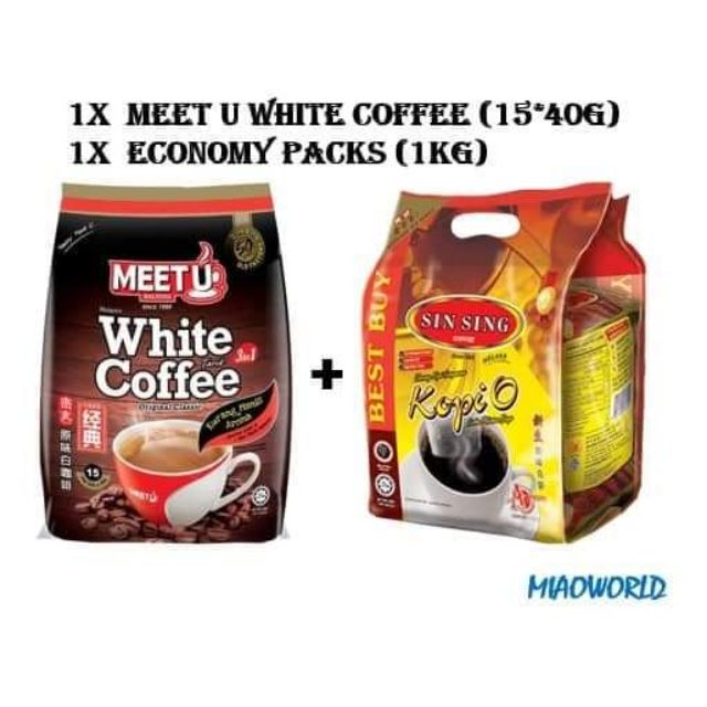 Combo A Sin Sing Kopi O 1Kg (10g*100) + Meet U White Coffee (15*40g ...