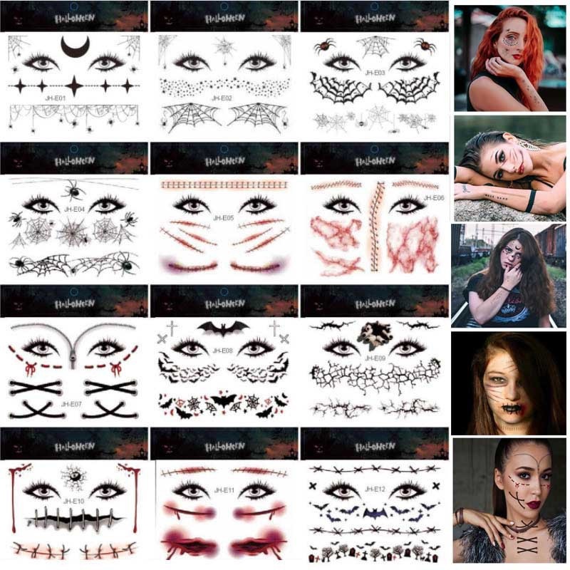 1Sheet Halloween Face Tattoo Sticker Waterproof Long-lasting Dark Style ...