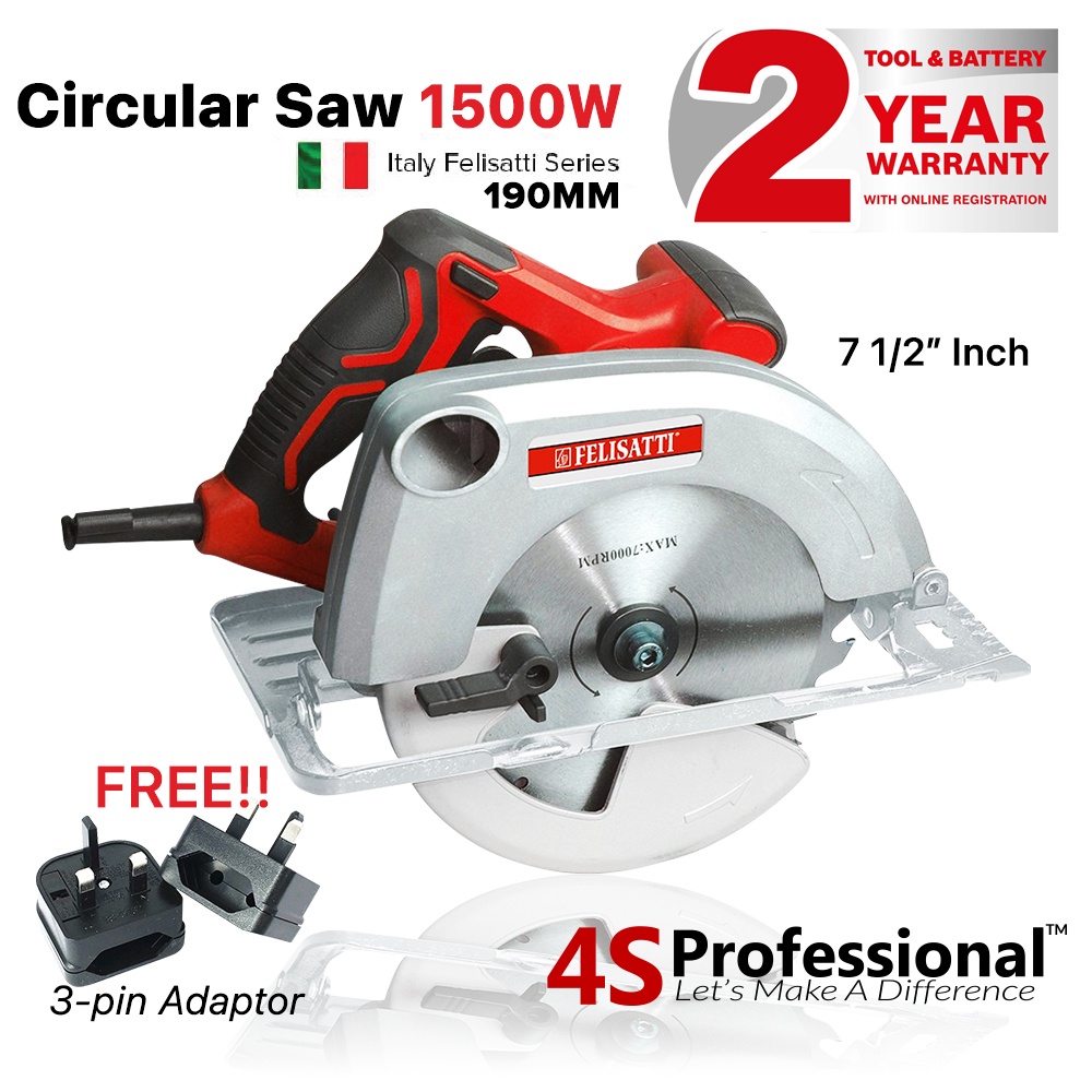 4S Professional™ Heavy Duty Circular Saw 1500W/190mm/7 1/2" - Italian ...