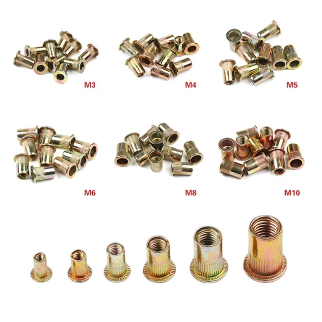 (50pcs / 100pcs) M3 M4 M5 M6 M8 M10 M12 Carbon steel Rivet Nuts Flat Head Rivet Nut Set Nuts ...