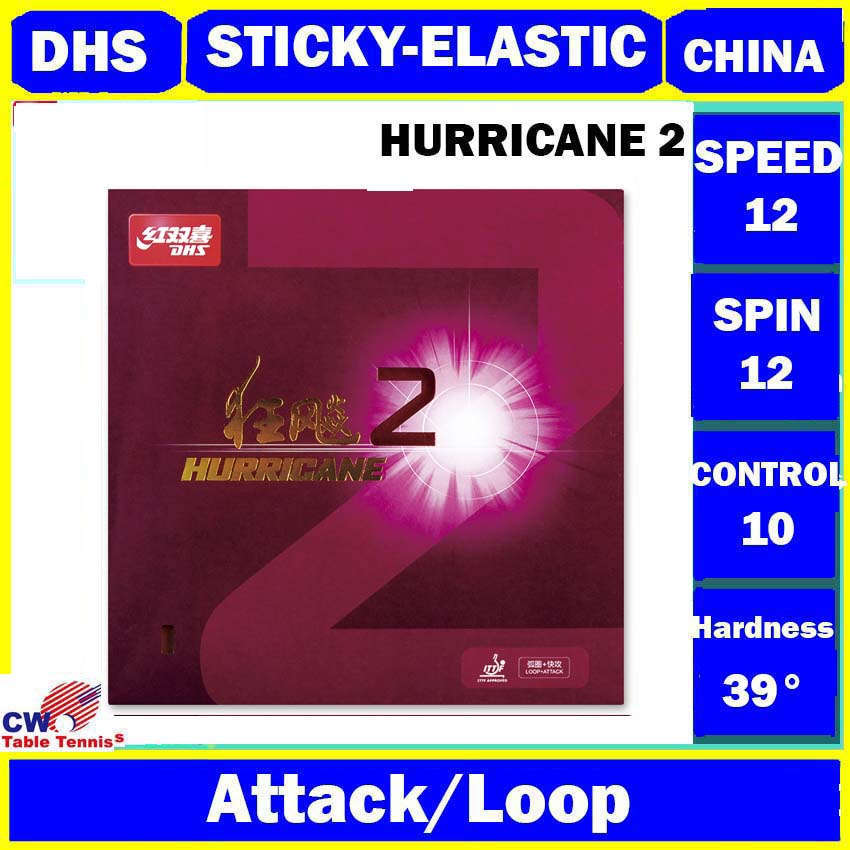 Original DHS Hurricane 2 Sticky Elastic Table Tennis Rubber Ping Pong ...