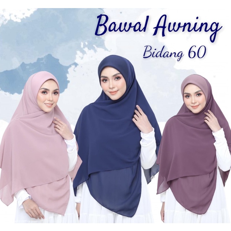 Tudung Bawal awning bidang 60 chiffon instant bawal awning scuba sarung ...