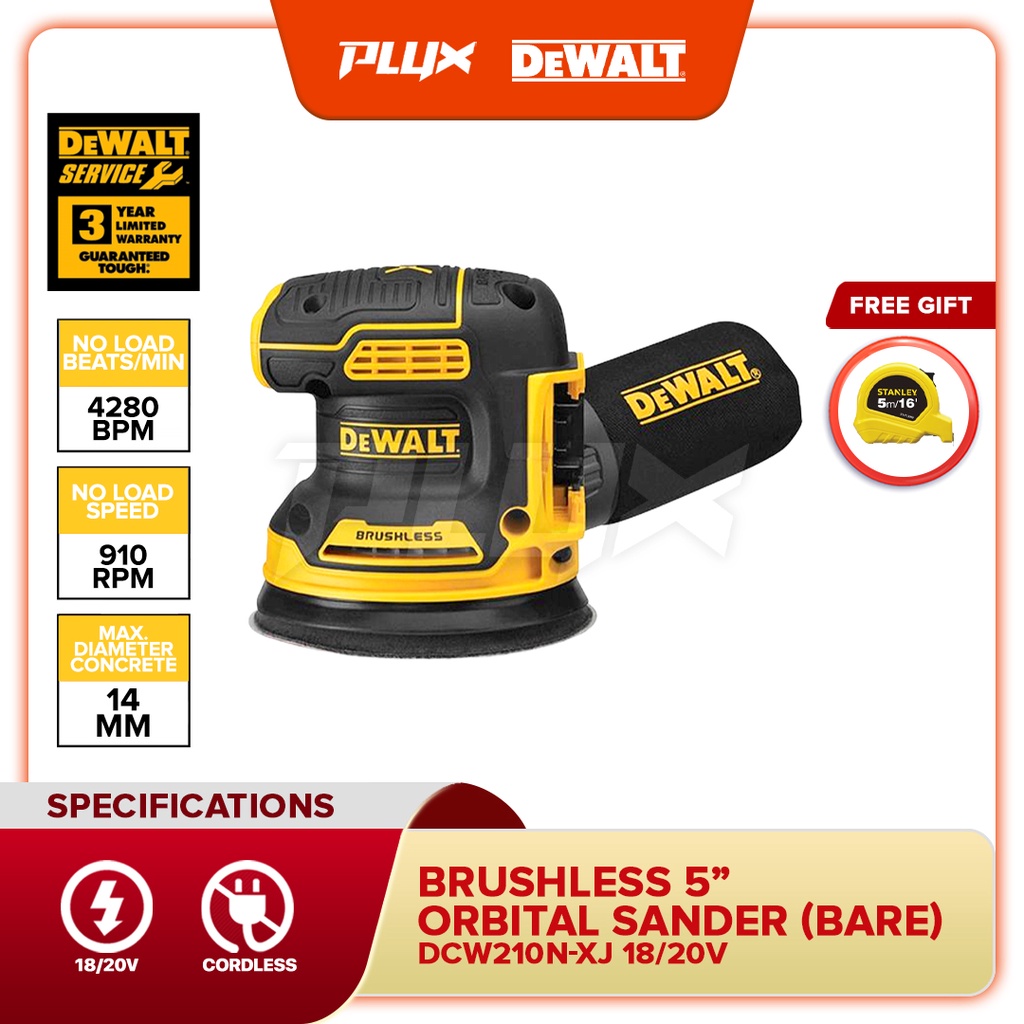 DEWALT DCW210N-XJ BL 125mm Brushless Cordless Orbital Sander 18V/20V ...