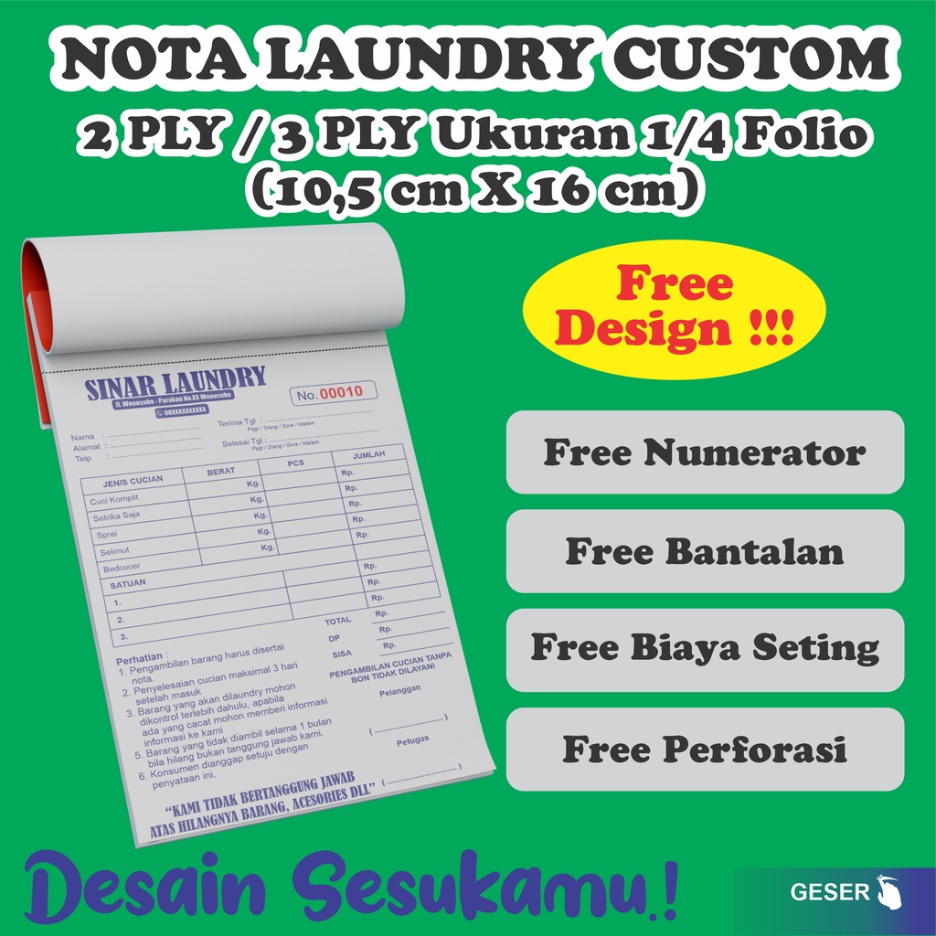 Print CUSTOM LAUNDRY Notes 2-3-3 Double - Road Letters - Receipt - BON ...