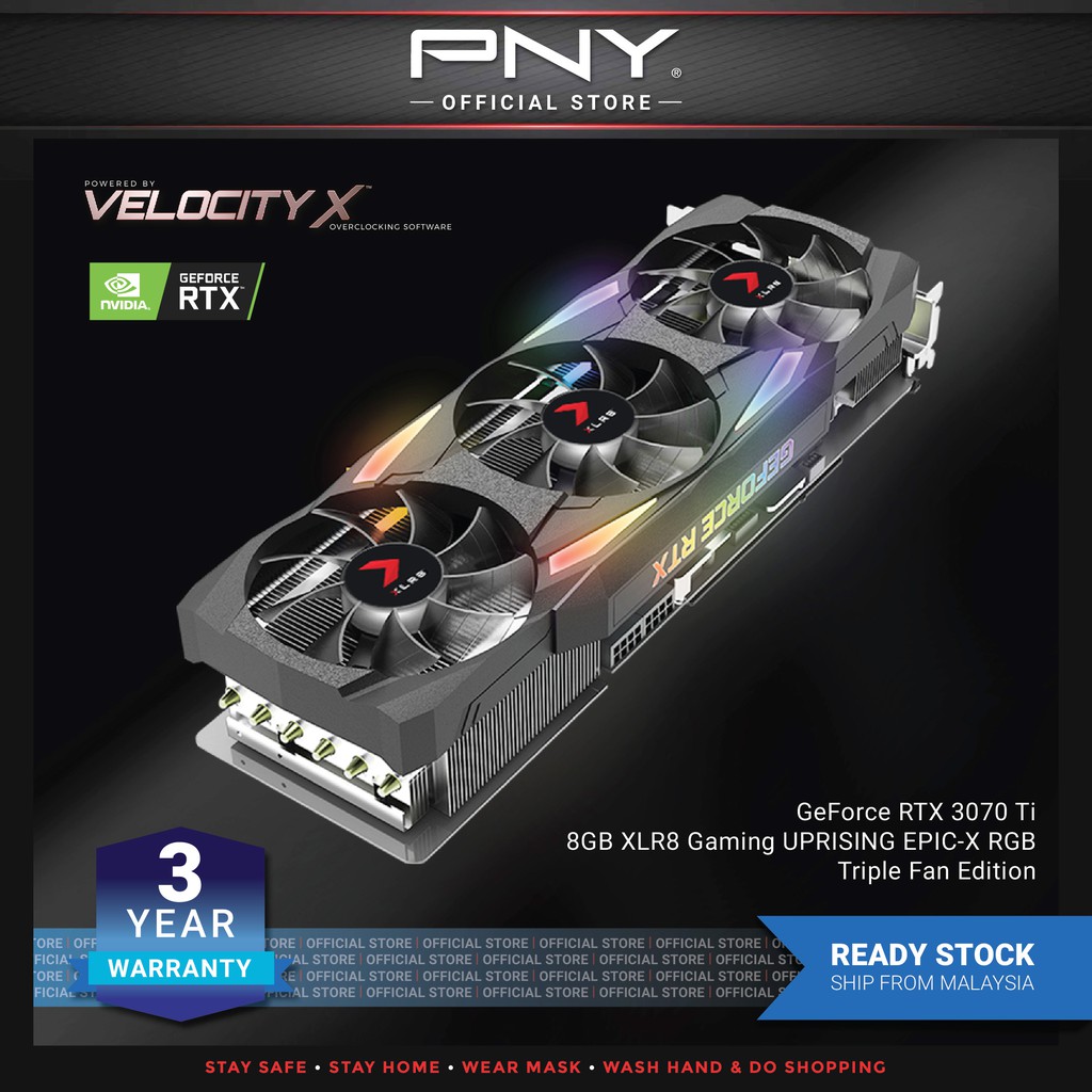 PNY GeForce RTX 3070 Ti 8GB XLR8 Gaming UPRISING EPIC-X RGB Triple Fan ...