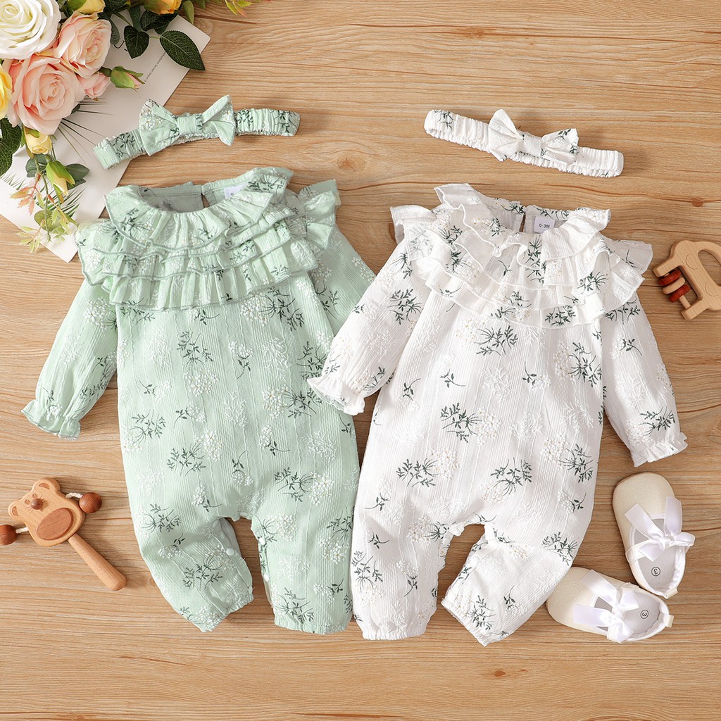 MIK*Newborn Baju Baby Romper Ruffle Floral Long Sleeves Bodysuit with ...