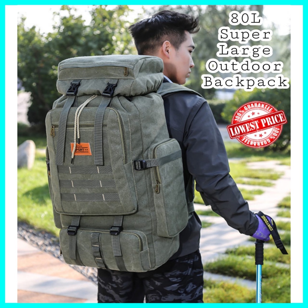 80L Large Capacity Backpack Waterproof Beg Hiking Bag Military Daki ...