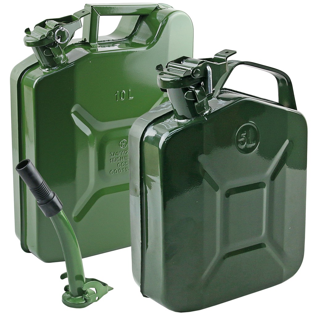 1.3/2.6 Gallon 5L/10L Green Steel Jerry Can w/Pouring Spout Fuel/Petrol ...