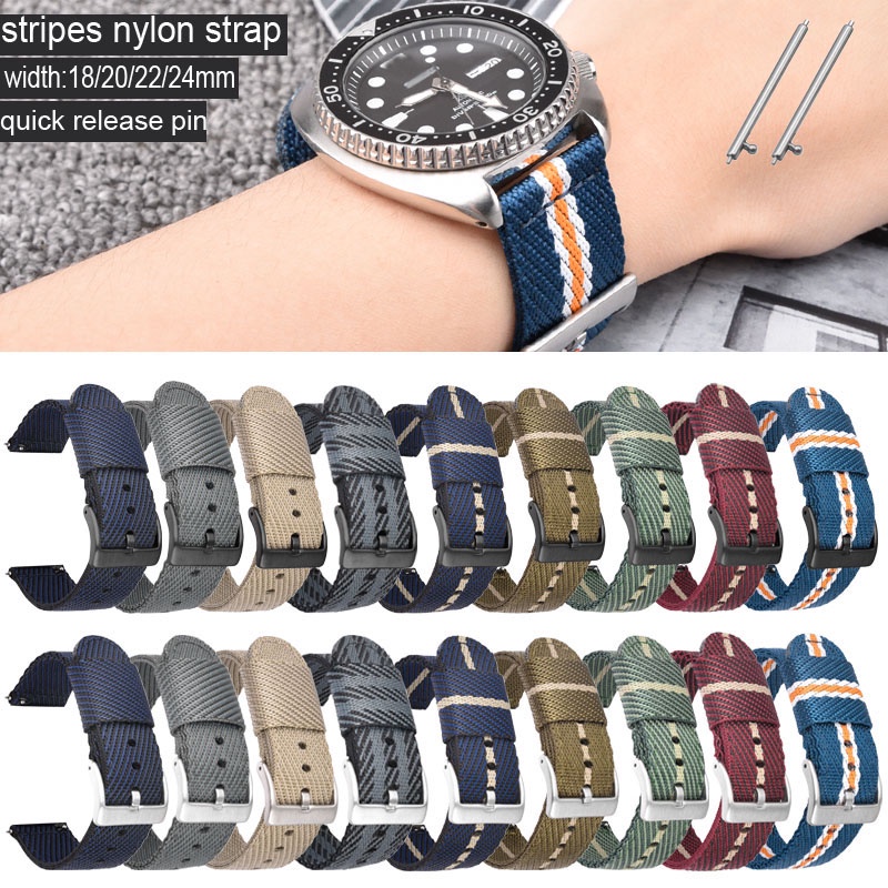 Stripes Weave Nylon Watch Band 18mm 20mm 22mm 24mm Watch Strap Wrist ...