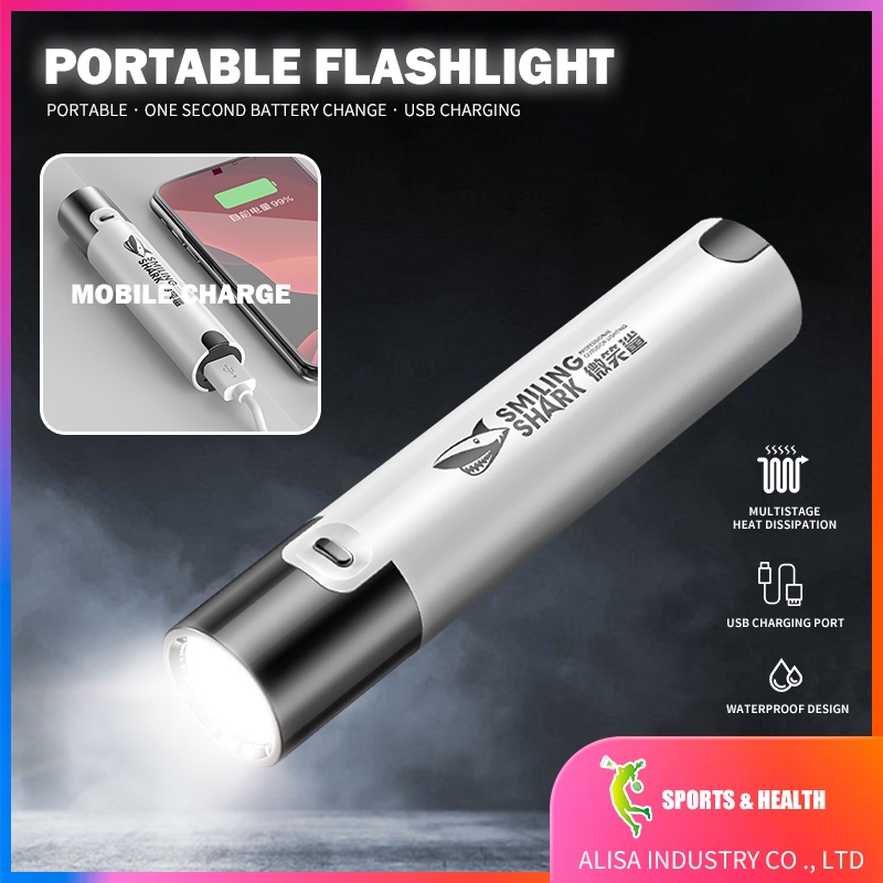 Smiling Shark Mini LED Torchlight powerbank Flash Light USB ...