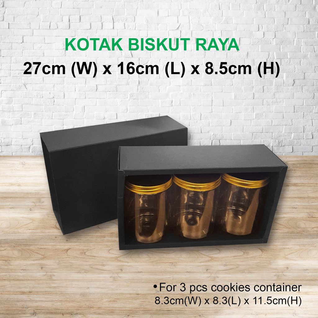 27x16x8.5 Kotak Biskut Raya Black Box | Black Kraft Box | Slide in ...