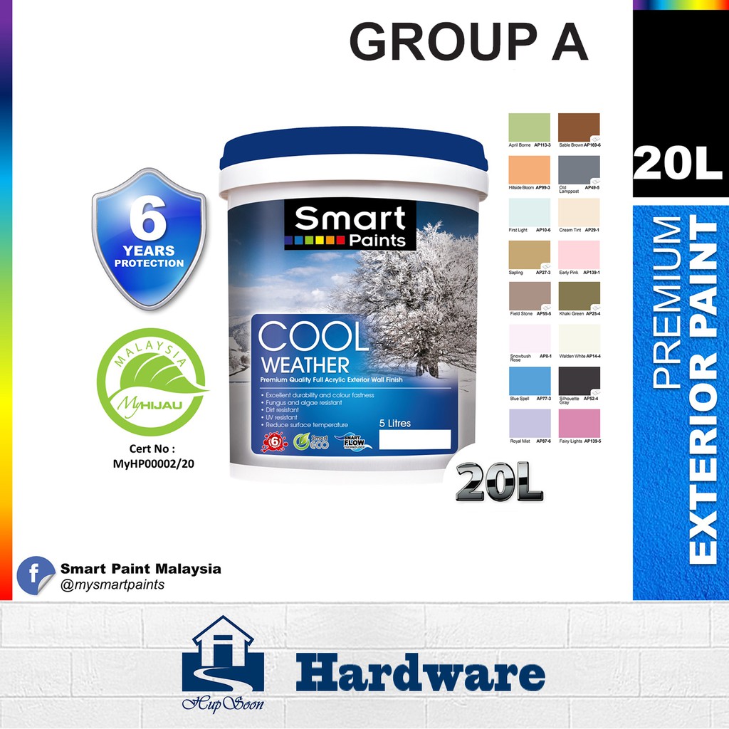 Smart Paints Cool Weather Exterior Wall Paint 20 Liter (GROUP A) | Shopee Malaysia