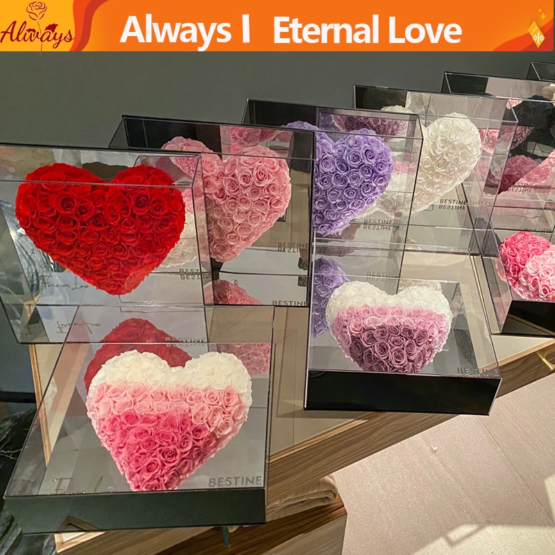 Mirror love heart preserved flower gift box rose acrylic gift box ...