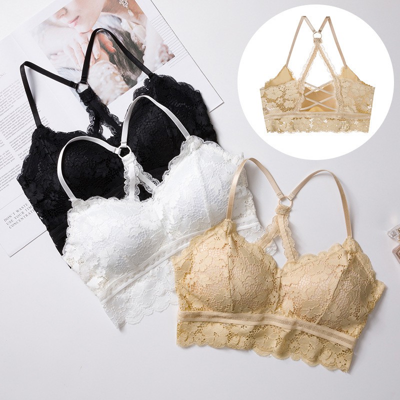 Flower LACE BRA WITH BREAST RAISED HAND PADDING WITH STYLISH CROSS BACK ...