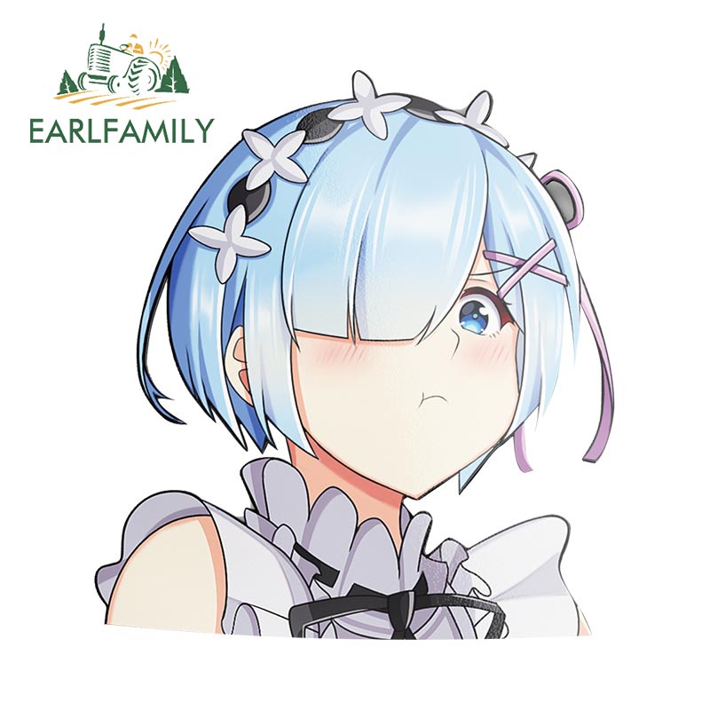 EARLFAMILY 13cm Rem Car Stickers Anime Cute Peek Refrigerator Surfboard ...