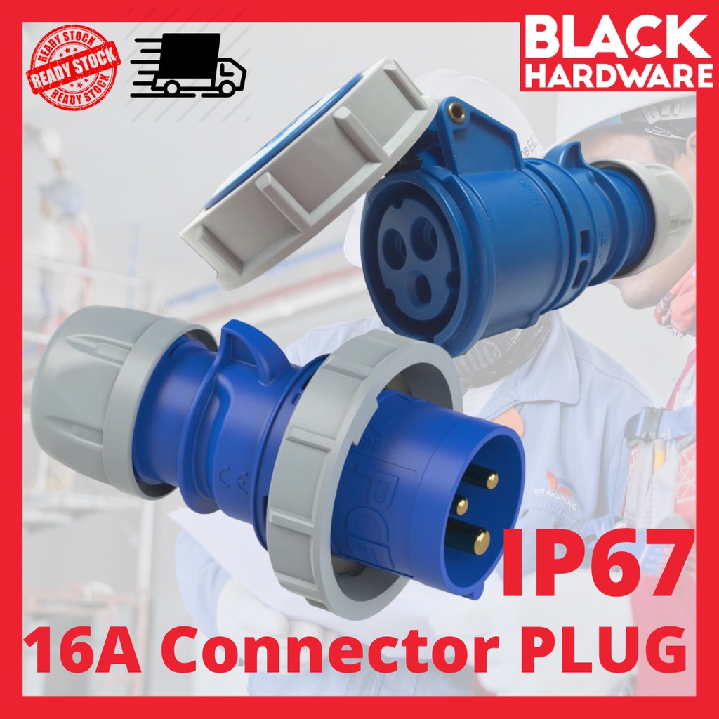 BLACK HARDWARE 16A 32A 3Pin Waterproof Splash Proof Industrial Power ...