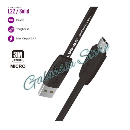 Data Cable LOG-ON L22 Micro 3.0M Fast Charging 2.4A | Shopee Malaysia