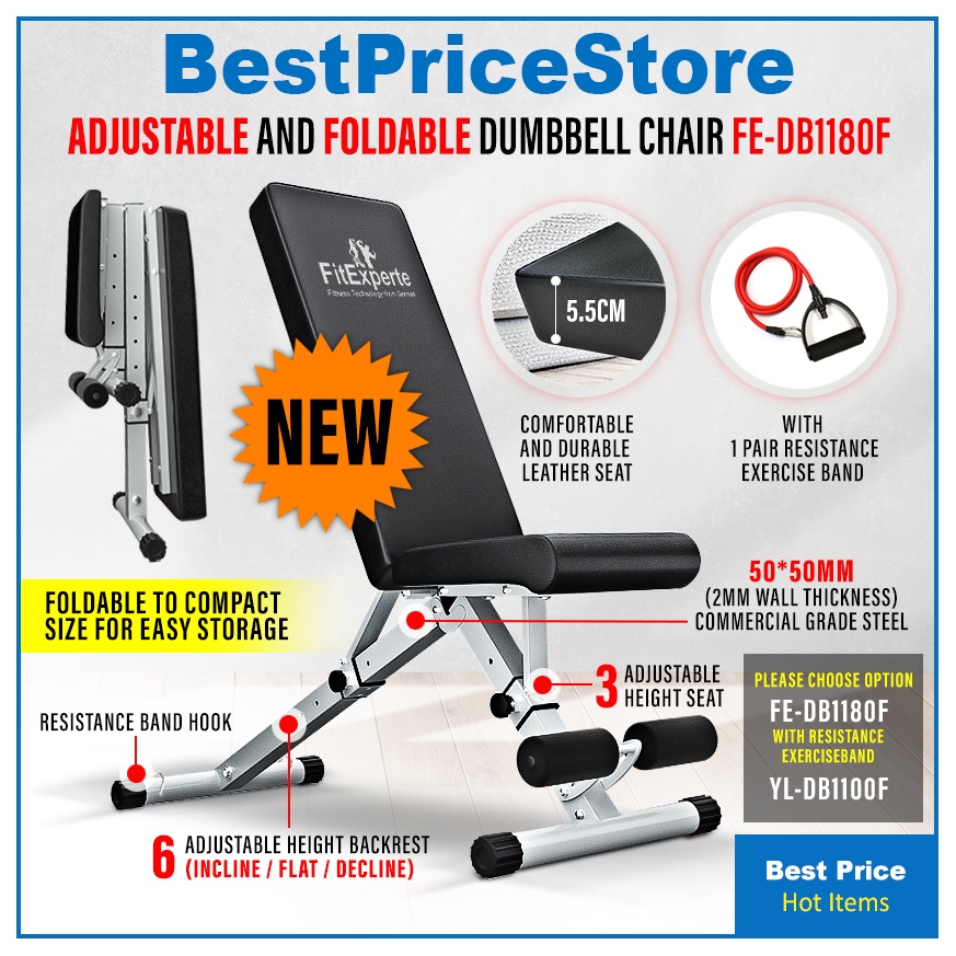 BPS FitExpert FOLDABLE Dumbell Sit Up Bench Adjustable Incline Decline ...