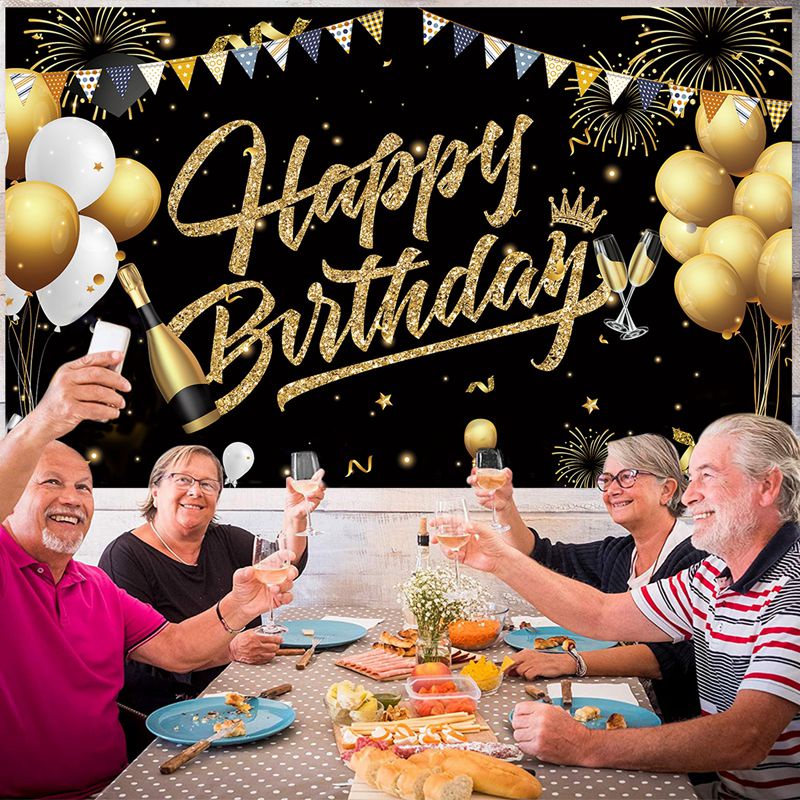 Gold Glitter Happy Birthday Party Backdrop For Photo Black Adult 18 20 ...