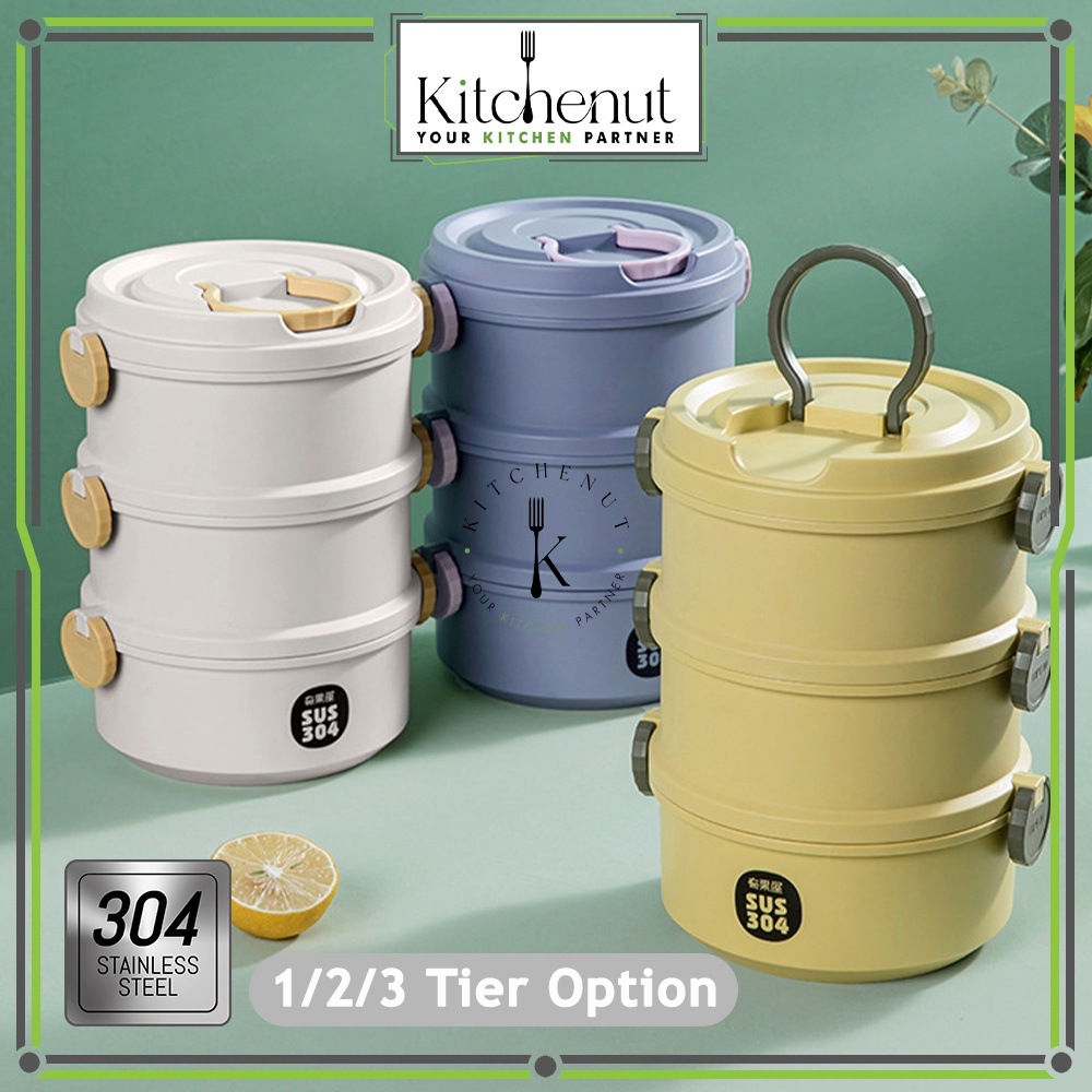 Kitchenut 1/2/3 Tier Stackable Lunch Box Stainless Steel Leakproof ...