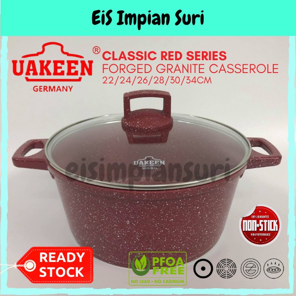 (Sales!!) EIS UAKEEN RED Die Cast Forged Granite Non Stick Casserole ...