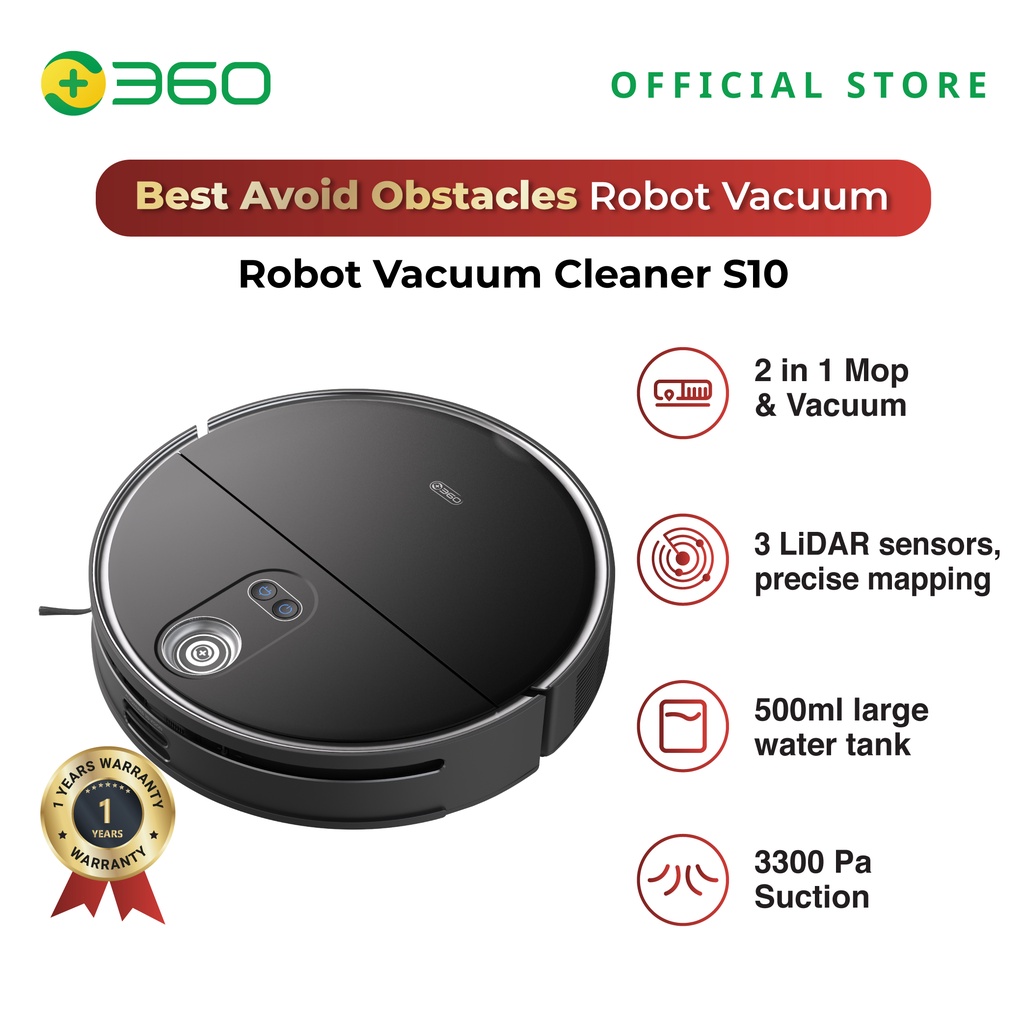 (Ready Stock) 360 Robot Vacuum Cleaner S10 | 2 in 1 Sweep and Mop | APP ...