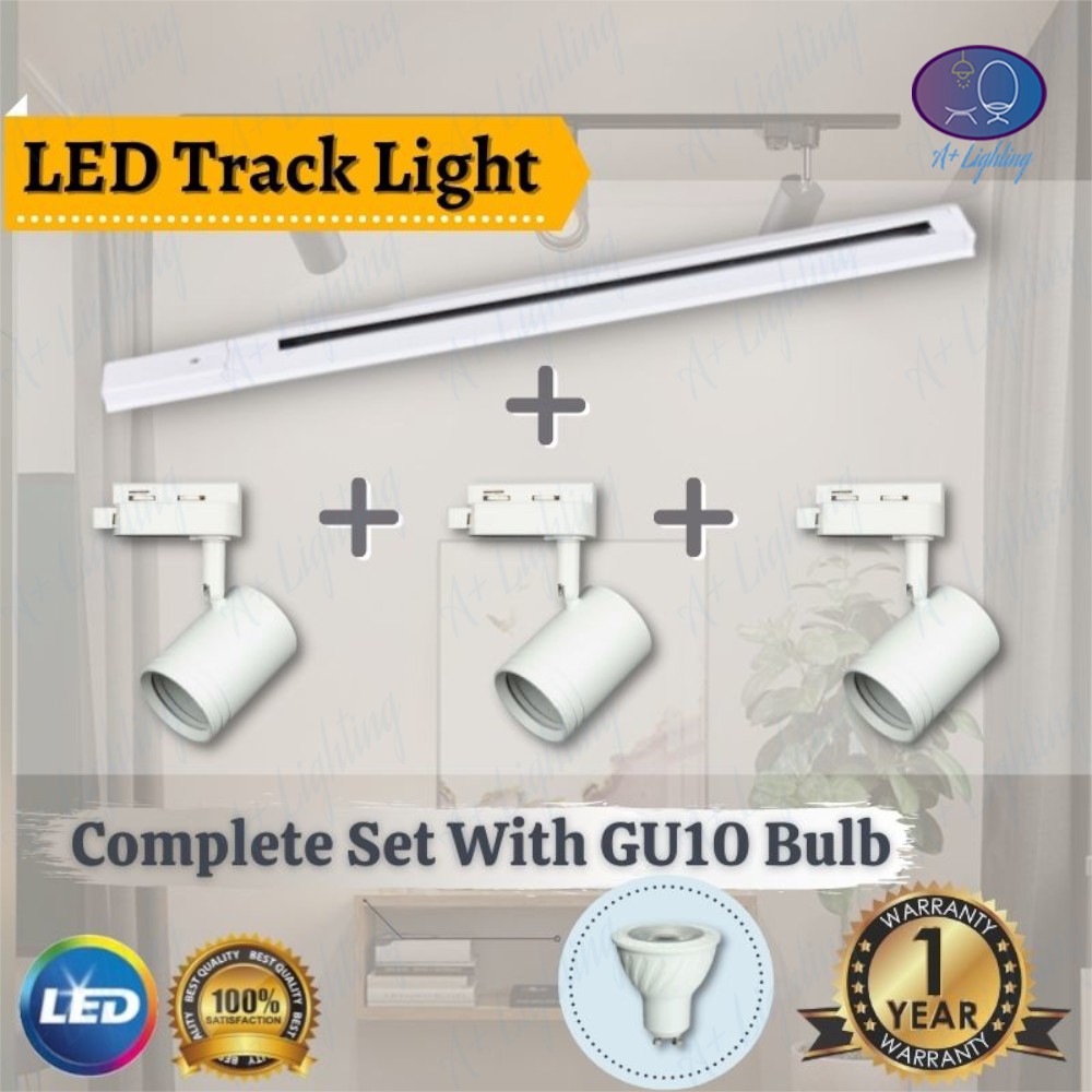 Track Light Set White Casing LED MR16 GU10 Bulb Spotlight Ceiling Light ...