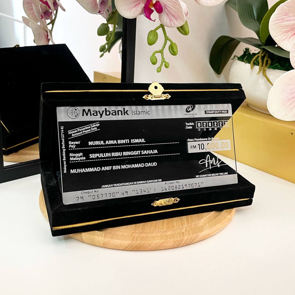 (POD23) Replika Cek Hantaran Mockup Cheque Valvet Box Stand Cek Cheque ...