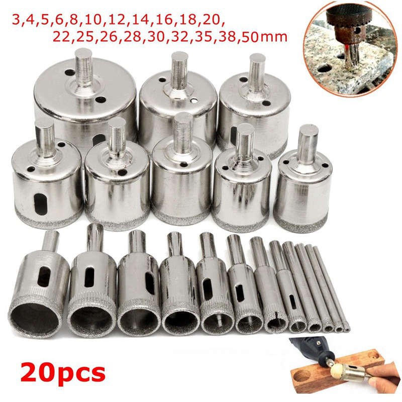 20pcs Diamond Bit Set Hole Saw Cutter Diamond Drill Bit Marble Glass ...