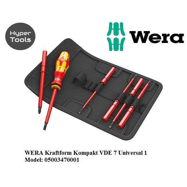 WERA (Germany) Kraftform Kompakt VDE 7 Universal 1 Interchangeable Screwdriver Set w Pouch (7Pcs ...