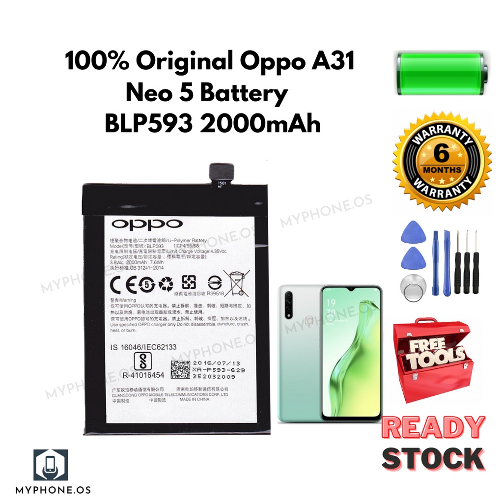 100% Original Oppo A31 Neo 5 Battery A31T A31U R1201 Battery BLP593 ...