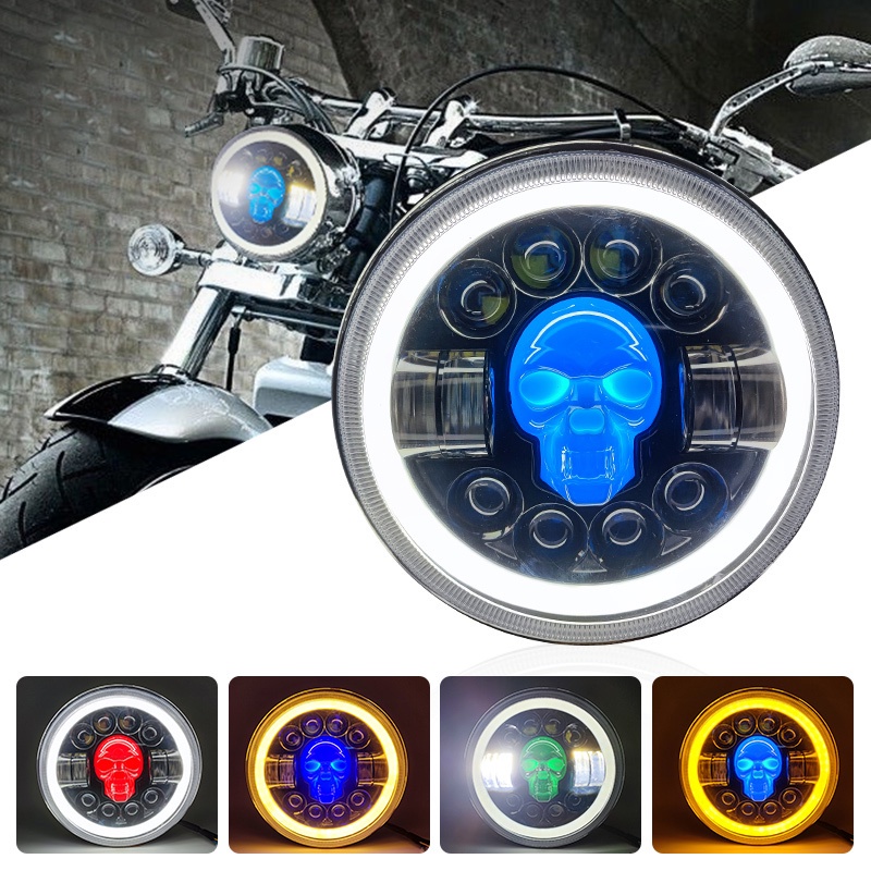 Motorcycle 7 inch LED headlight high and low light 4 colors DRL angel ...