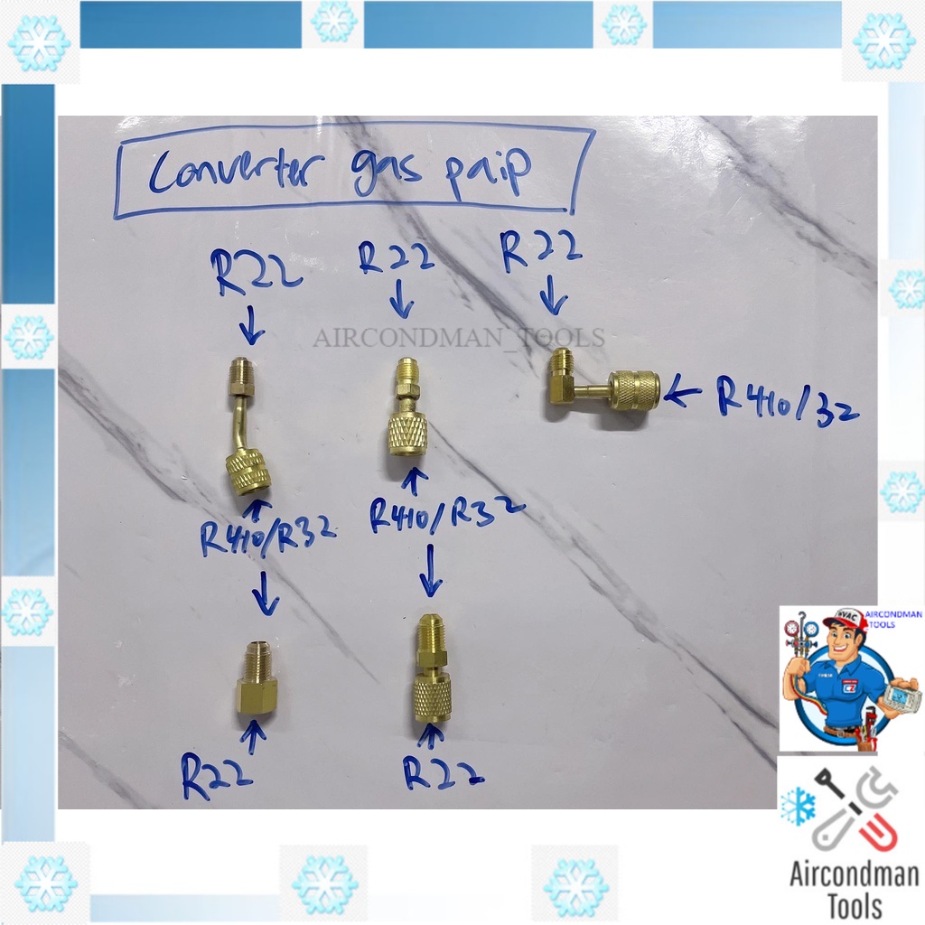 Adapter Charging Hose converter gas pipe r22 adapter r410a r32 aircond ...