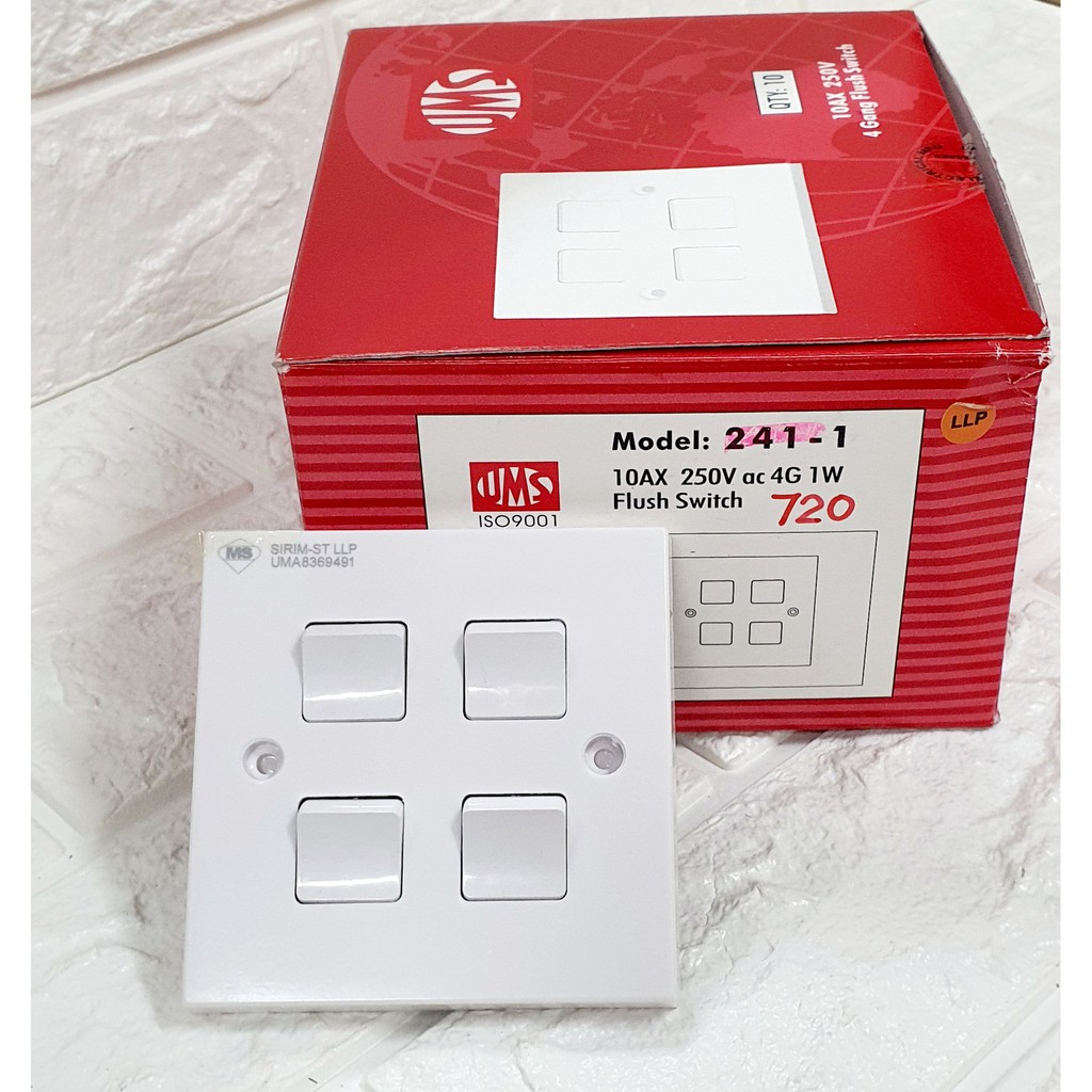 100% Original UMS 10AX 250V Flush Switch ON OFF Suis (1/2/3/4 Gang 1 ...