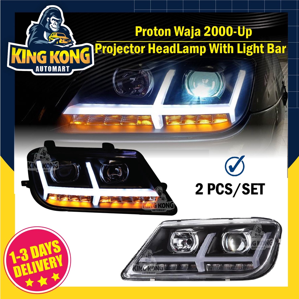 Vland Proton Waja 2000 - Onwards (Q7) Projector Headlamp With Light Bar ...