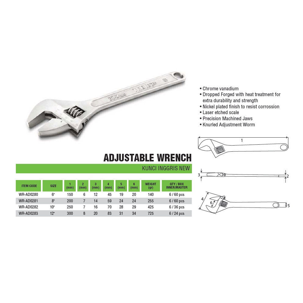 TEKIRO Adjustable Wrench ( 6" / 8" / 10" / 12" ) WR-AD0280 / AD0281 ...