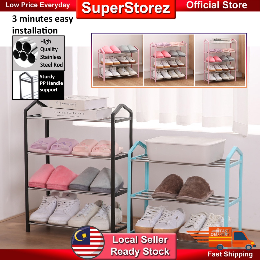 Superstorez Shoes Rack Rak kasut Stainless Steel Rod 4 Tier 3 Tier ...