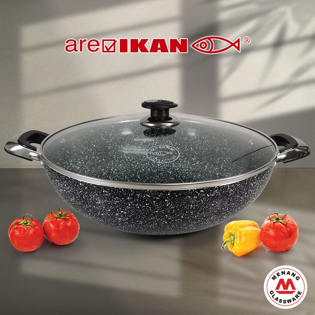areIKAN My Induction Kuali With Glass Lid 34cm / Induction Wok | Shopee ...