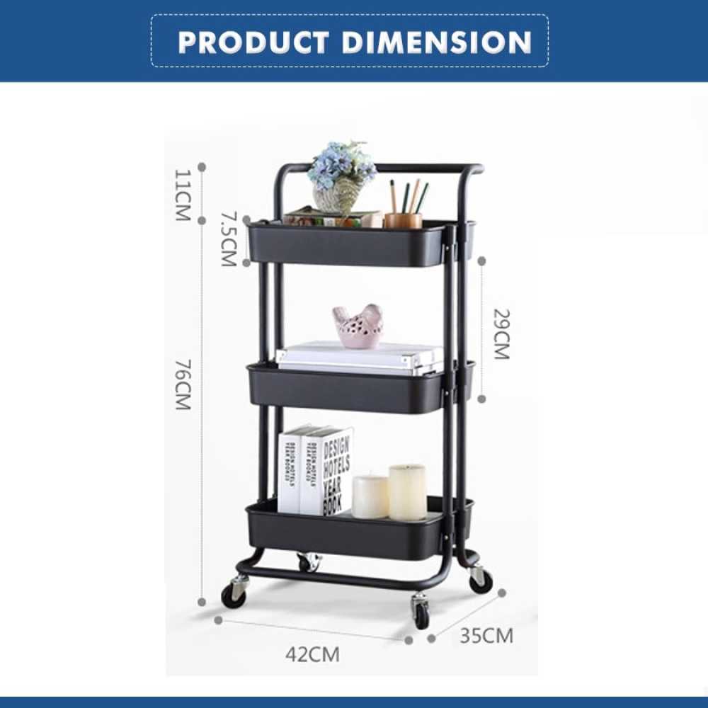 Metal Multi-functional 3 Tier Trolley Storage Rack with Handle Office ...