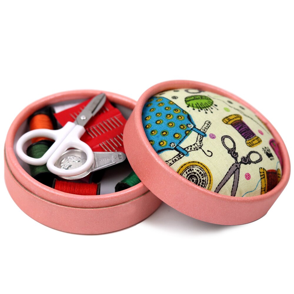 Round Sewing Accessories Set Box Children Sewing Set Travel Sewing ...