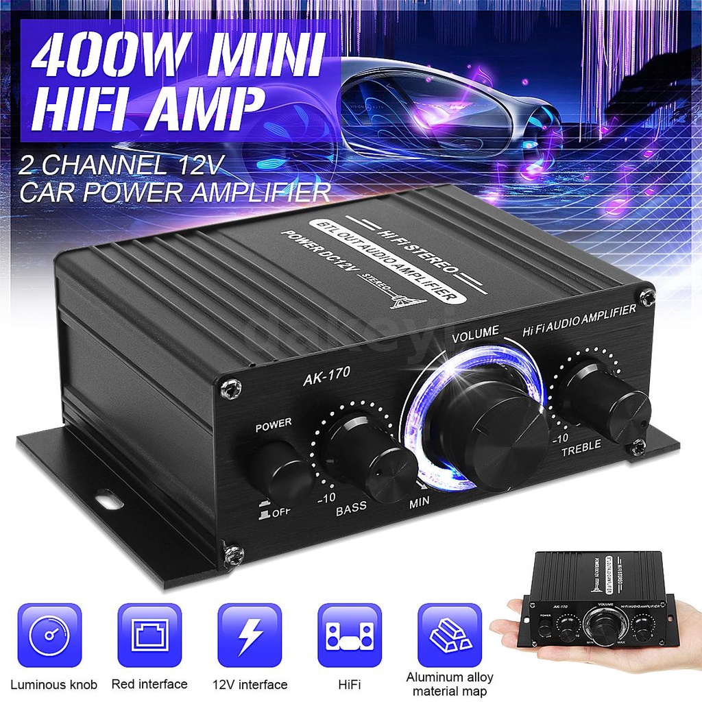 AK170 800W 12V Hifi Power Amplifier Stereo Home Car BASS Audio ...