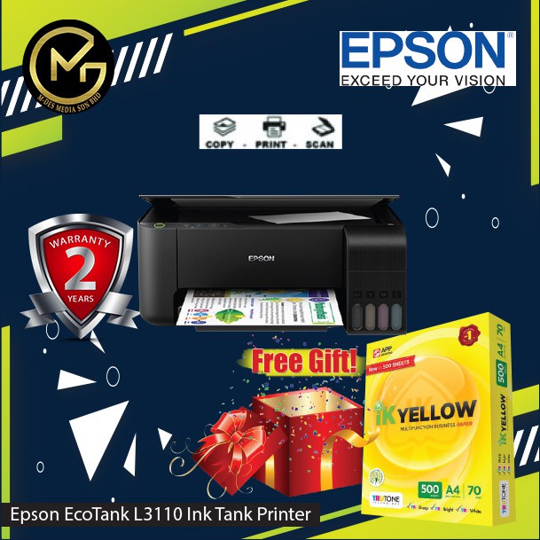 Epson EcoTank L3110 All-in-One Ink Tank Printer + FREE 1 Reams iK ...