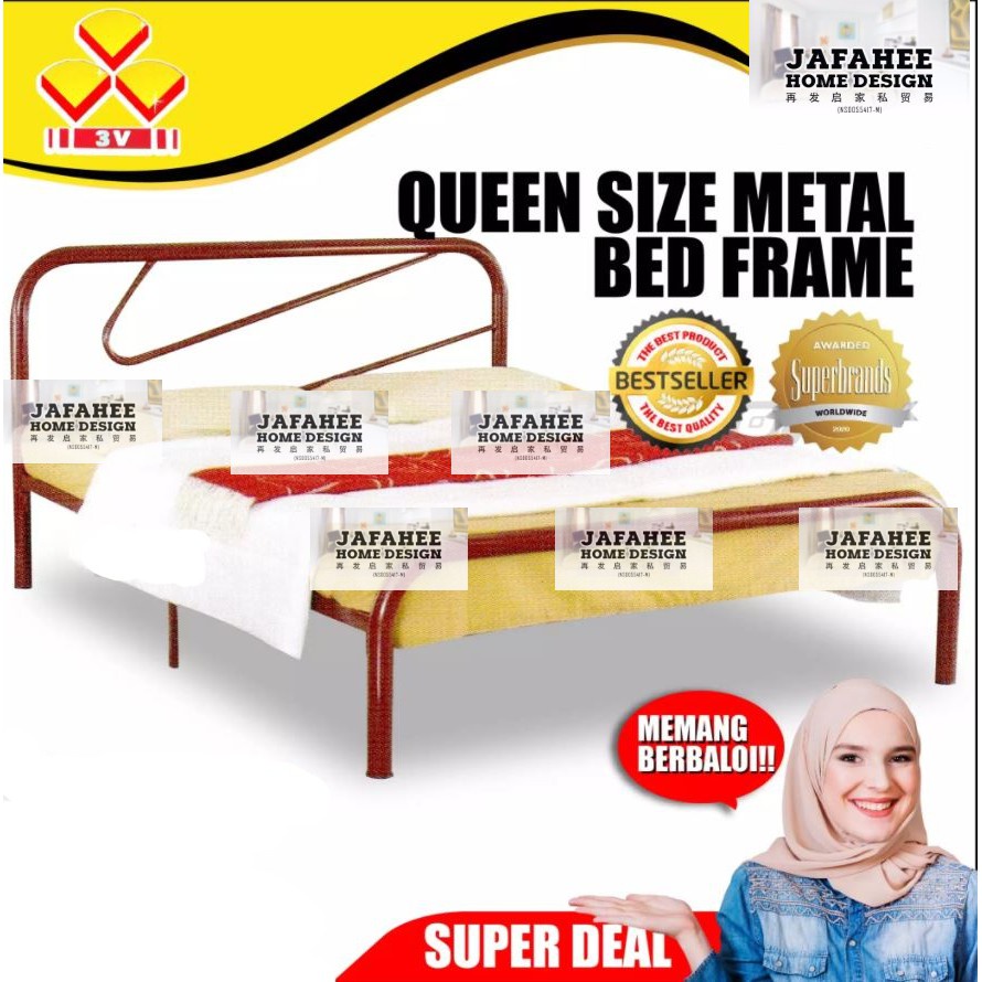 JFH 3V Queen Size Metal Bed Frame / Katil Queen Size (COLOR RANDOM) Net ...