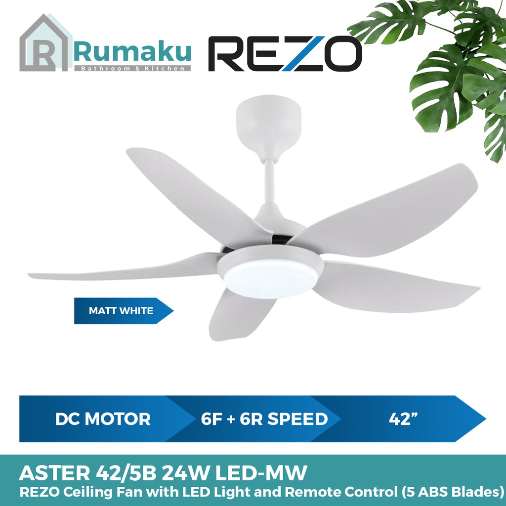 REZO ASTER 42/5B LED Ceiling Fan Remote Control DC Motor 12 Speed 5 ABS ...