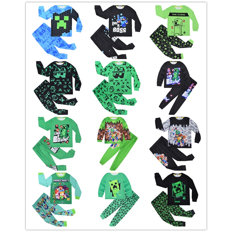 Minecraft Pajamas for Boys 2-Piece Long Sleeve Gift Set | Shopee Malaysia