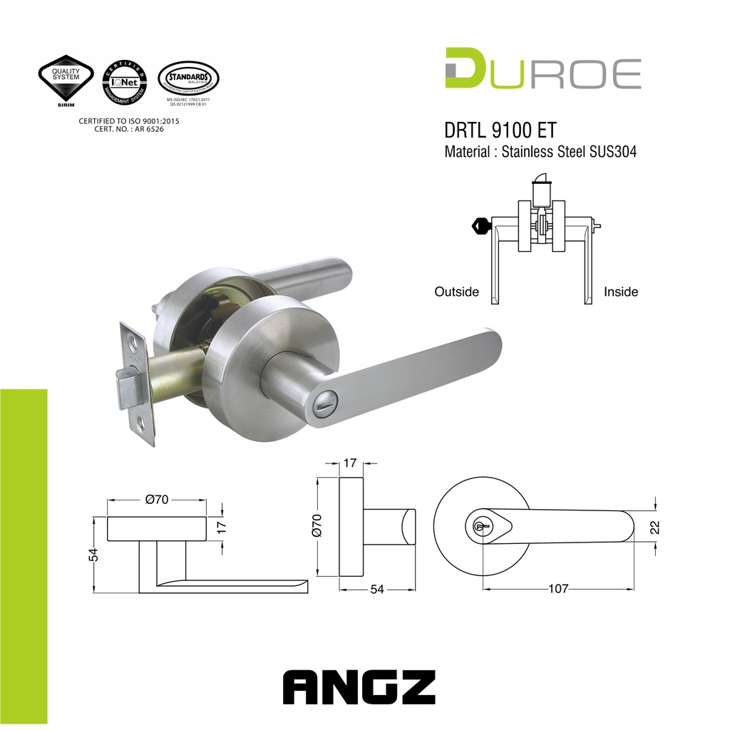 DUROE Tubular Door Handle Minimalist Door Lock Handle Set | Shopee Malaysia