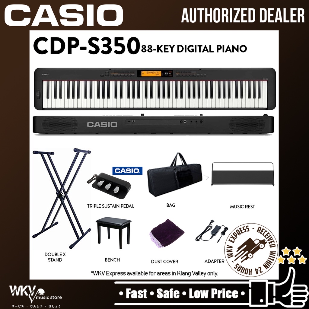 Casio CDP-S350 88-key Digital Piano with Keyboard Stand, Piano Stool ...