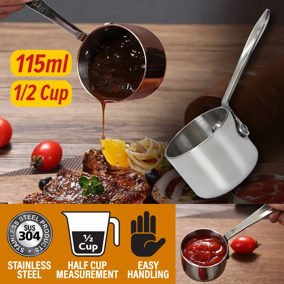 Elantas [ 115ml | 1/2 Cup ] Stainless Steel Steak Sauce Pouring Cup ...