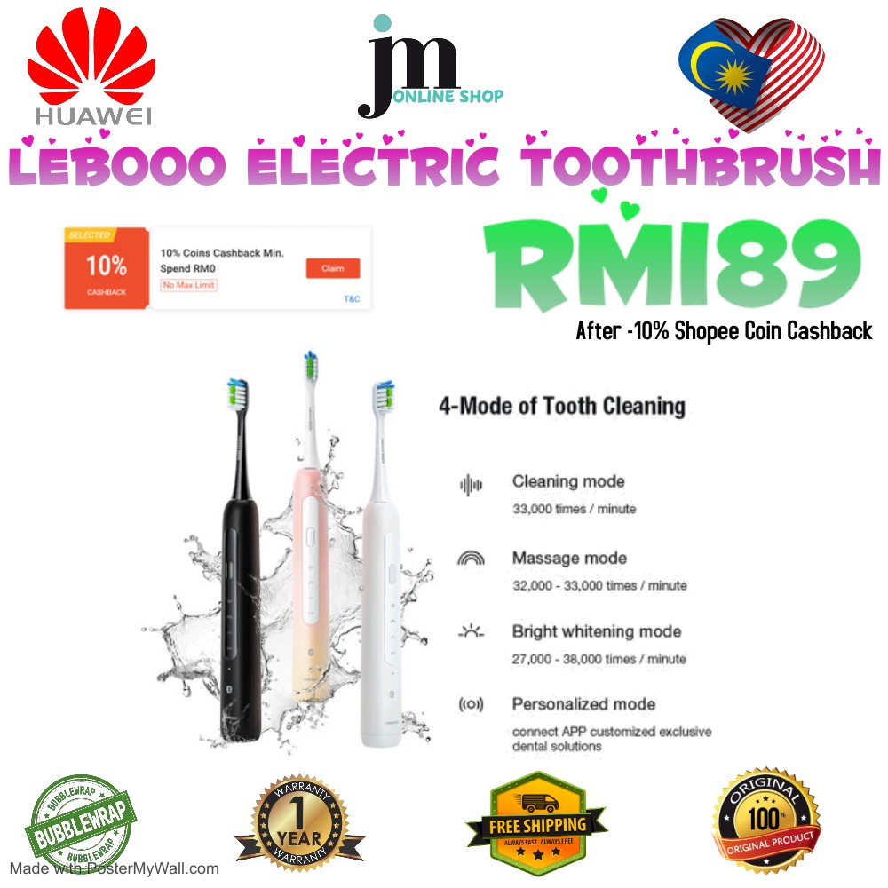 HUAWEI LEBOOO ELECTRIC SONIC TOOTH BRUSH 100% ORIGINAL MALAYSIA ...